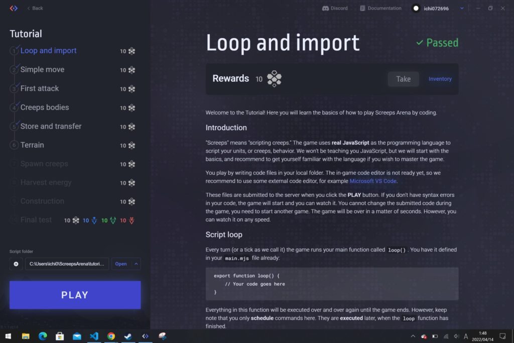 【PCゲーム】Screeps: Arenaの遊び方（チュートリアル「Loop and import」）を日本語に！和訳して解説！（その1 ...